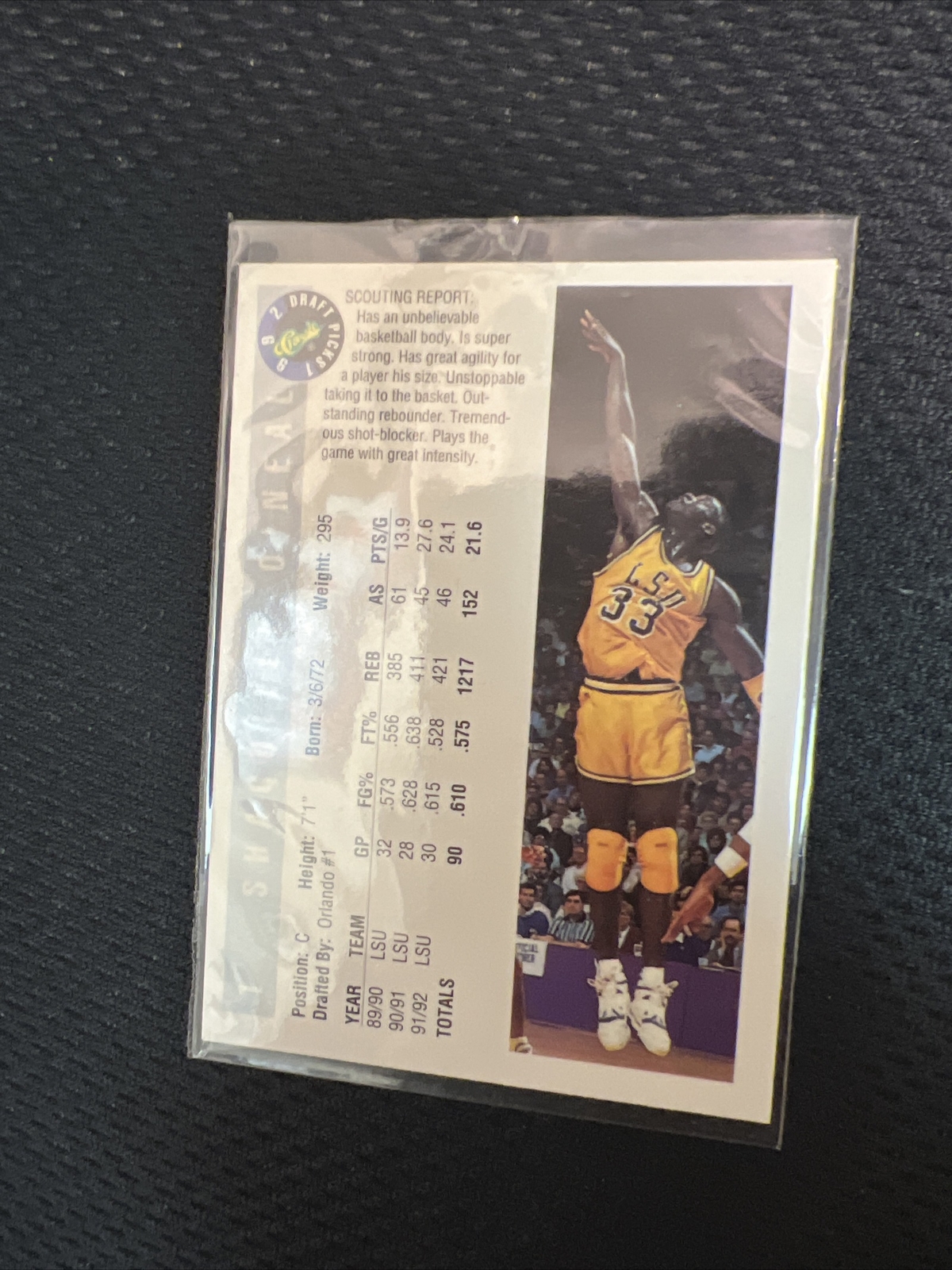 SHAQUILLE O'NEAL 1992 Draft Picks Classic MINT #1 Draft Pick Card ...