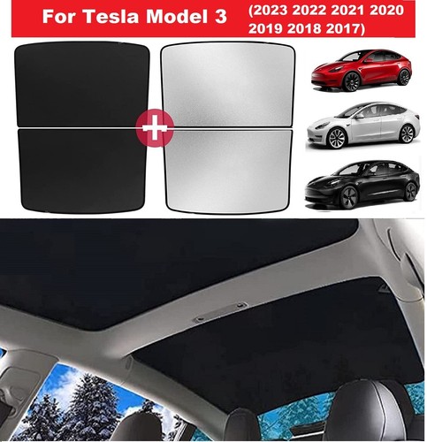Tesla Model 3 Glass Roof Sunshade Front & Rear Top Windows Sun Shade ...