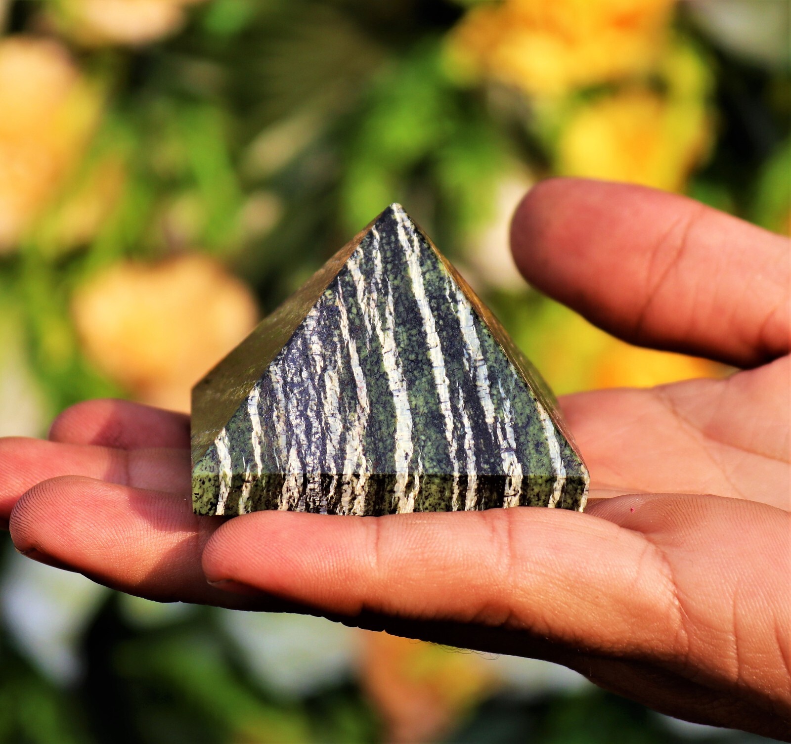 Small 50MM Natural Green Zebra Jasper Chakra Stone Metaphysical Pyramid ...