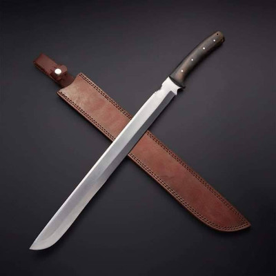CUSTOM HANDMADE STEEL HUNTING KNIGHT SWORD WITH LEATHER SHEATH. A MUST ...