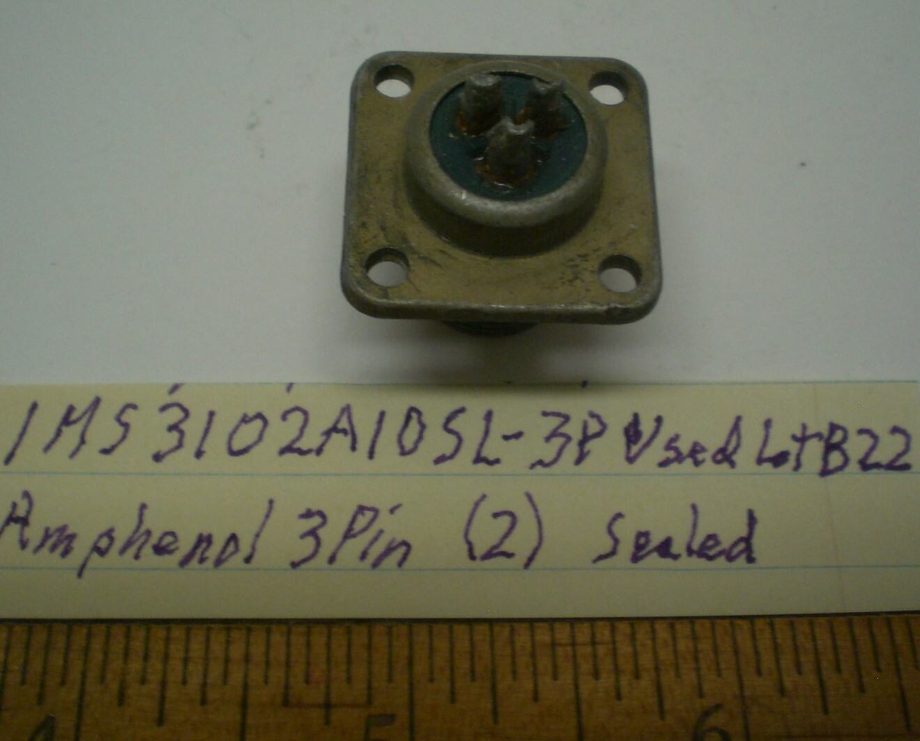1 MS3102A10SL-3P Military Receptacle, 3 Pins, AMPHENOL, Lot 822, Made ...