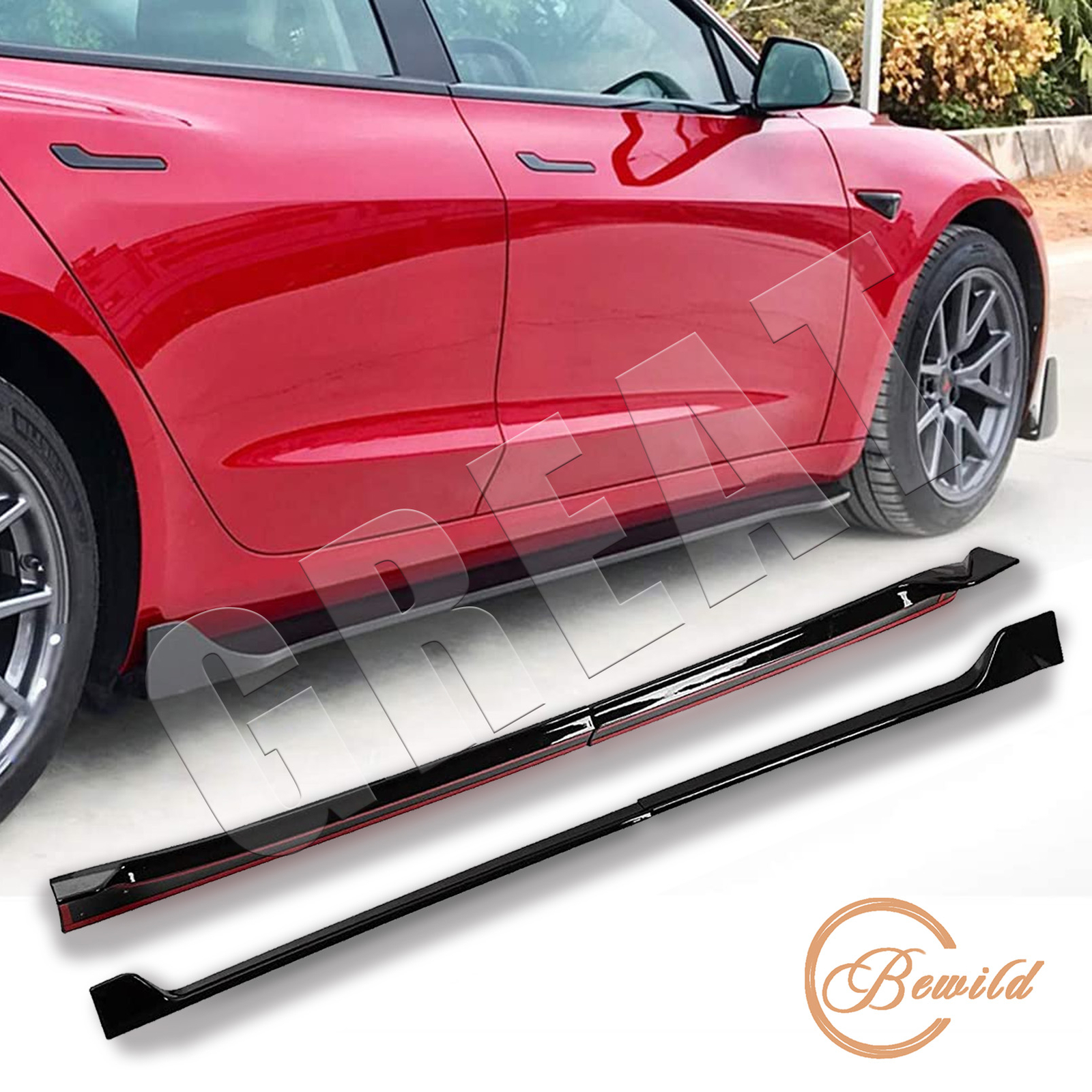 For 2017-2022 Tesla Model3 Side Skirts Extension Lip Side Trim (Glossy ...