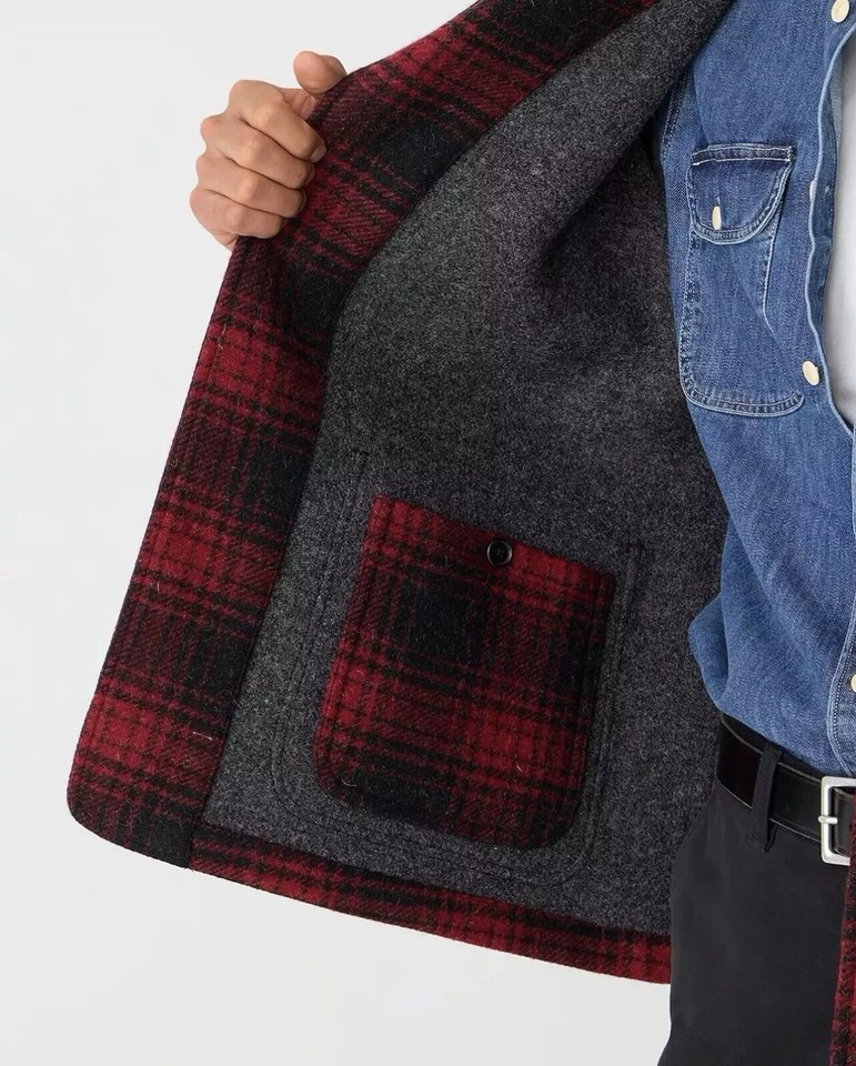 NWT J Crew 100% English Wool Ludlow Red & Black Plaid Overcoat | eBay