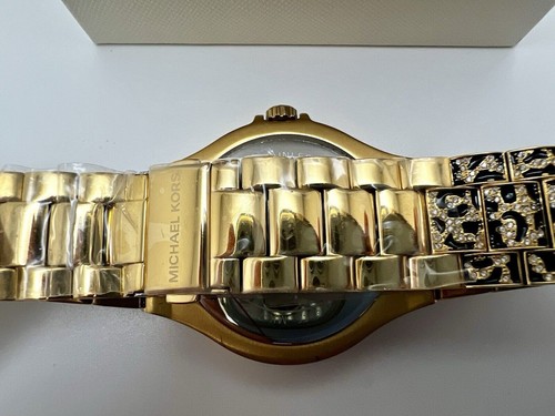 Michael KORS Lennox Animal Leopard Pavé Gold-Tone 43mm Case Watch ...