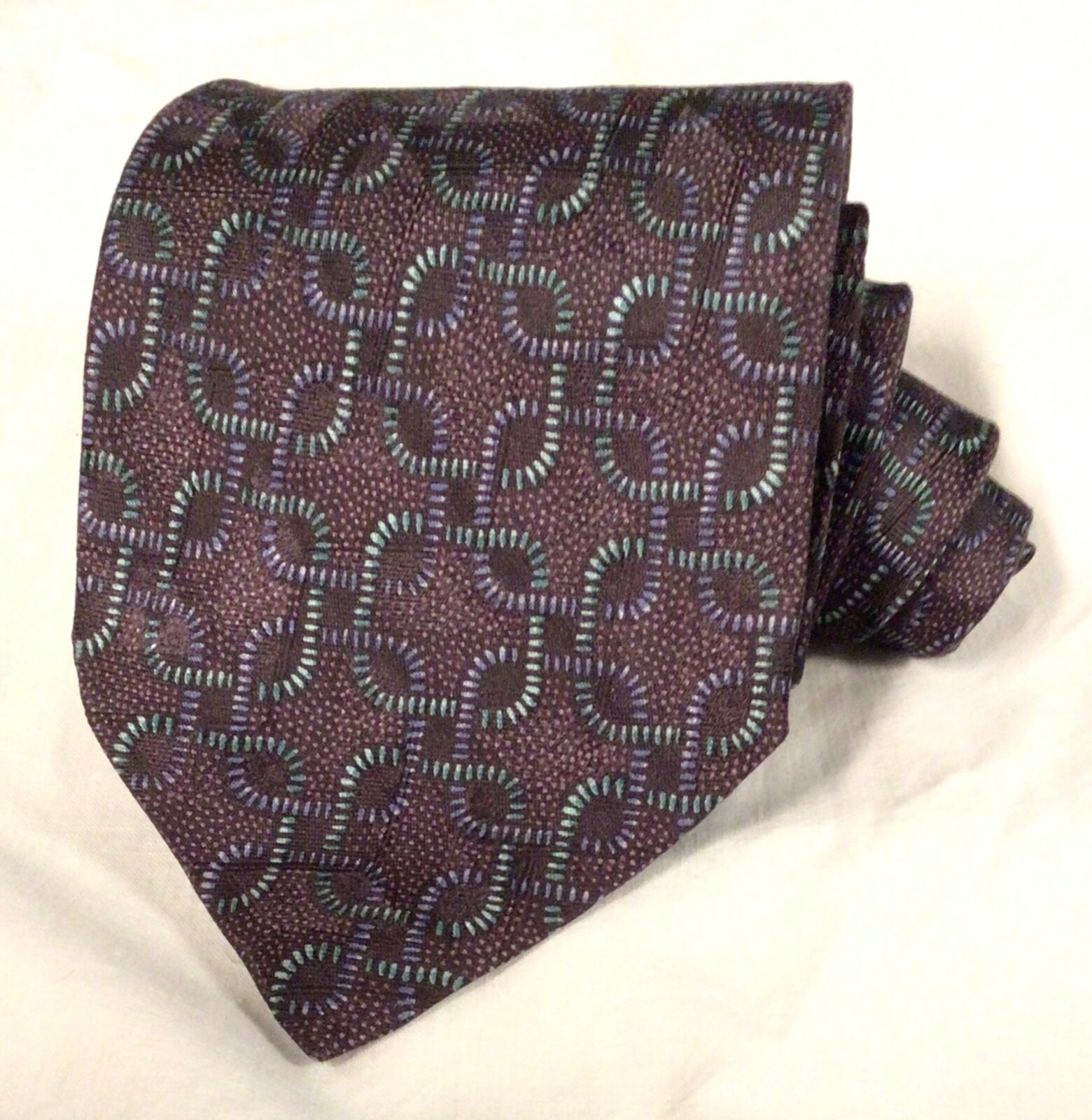 Ermenegildo Zegna Tie 4” Purple w/Silver Chain Link 100% Silk Italy ...