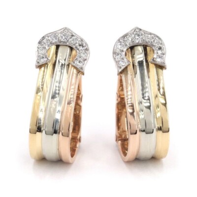 Cartier 18k Tri-Color Gold Double C 2C Diamond Earrings | eBay