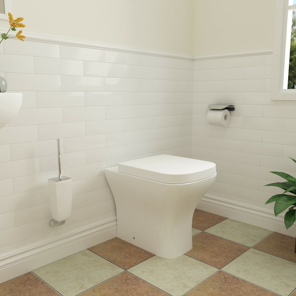 Back To Wall Square Toilet Ceramic Soft Close Seat Modern Bathroom BTW ...