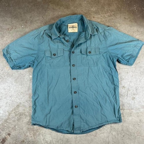 OUTDOOR LIFE Mens Short Sleeve Button Up Shirt Teal Grid Pattern Size ...