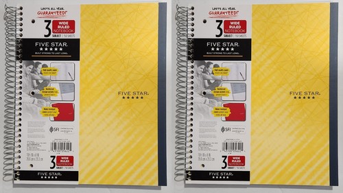 Five Star 3-Subject Spiral Notebook WIDE Ruled 150 Sheets Yellow - 2 ...