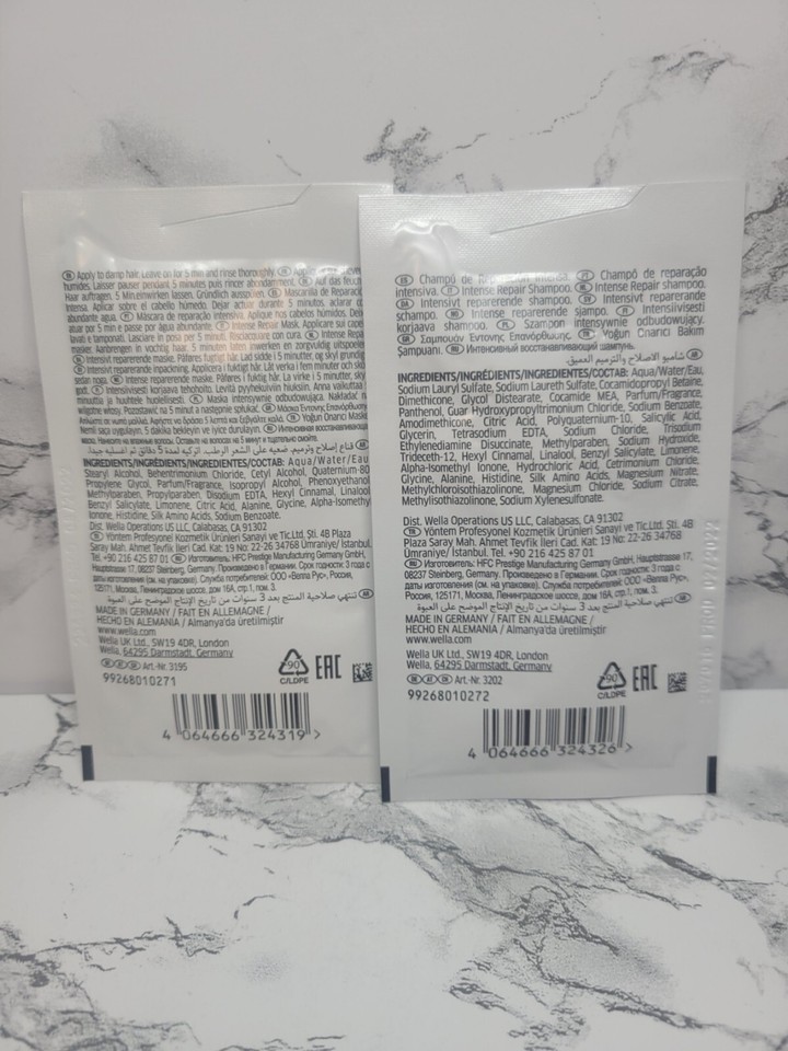 WELLA Fusion Intense Repair Shampoo & Mask Sample Packs 0.5oz Each Pk ...