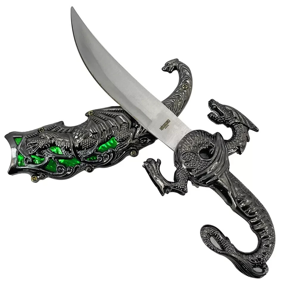 9.25" INLAY FANTASY DRAGON DAGGER SHEATH Blade Knife Collectible Dagger ...