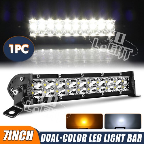 Dual Row 7" Strobe LED Work Light Bar Amber White OffRoad Fog Driving ...