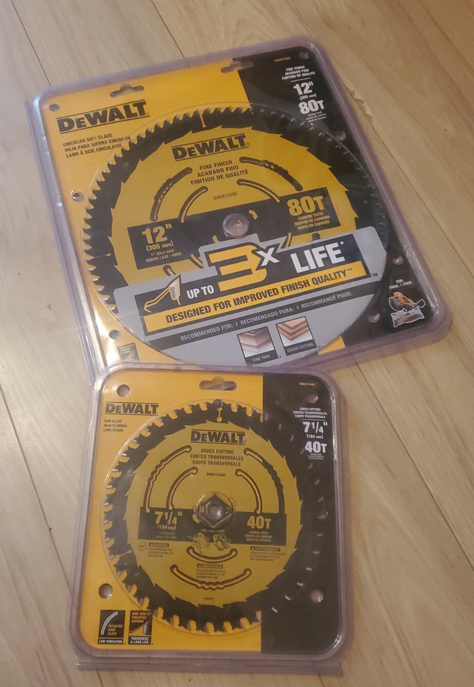 Dewalt Saw Blades DWA11280 12"x80T And DWA171440 7 1/4"×40T Carbide ...