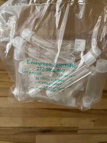 New 5 mL polystyrene culture tubes with caps, sterile, 25 tubes per bag ...