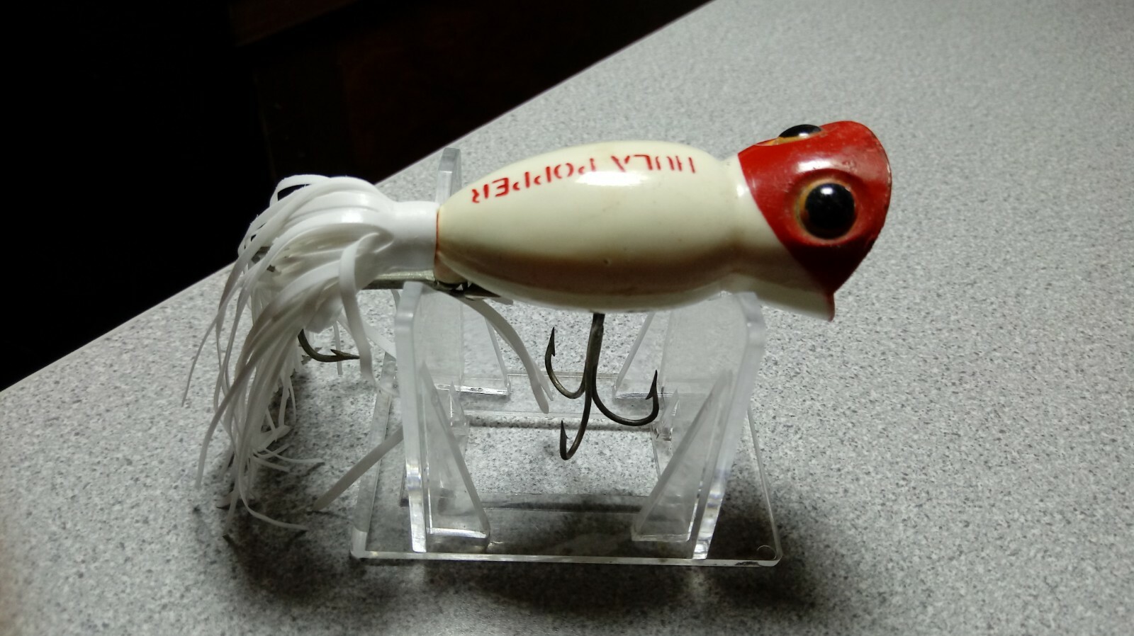 ARBOGAST "HULA POPPER" RED HEAD, WHITE BODY, 2 1/4" BODY, NEW SKIRT ...
