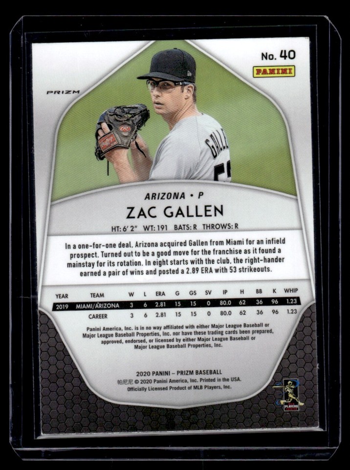2020 Panini Prizm Zac Gallen RC Arizona Diamondbacks #40 | eBay