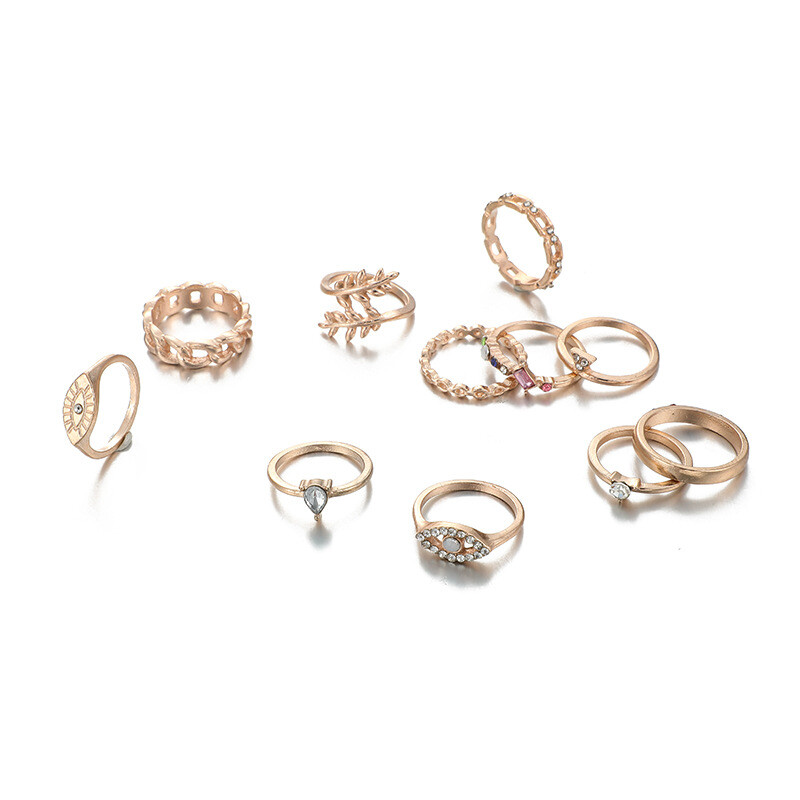 11 pcs Gold Boho Stack Plain Above Knuckle Ring Eye Tree Finger Tip ...