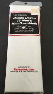 Vintage Korvettes Inc NYC 13 Mens Handkerchiefs Perm Press Corded ...