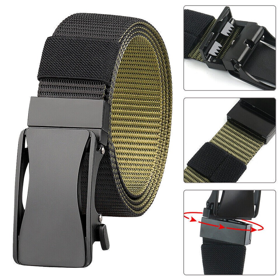 Tactical Men Nylon Belt Automatic Buckle with Slide Ratchet Belts Waist ...