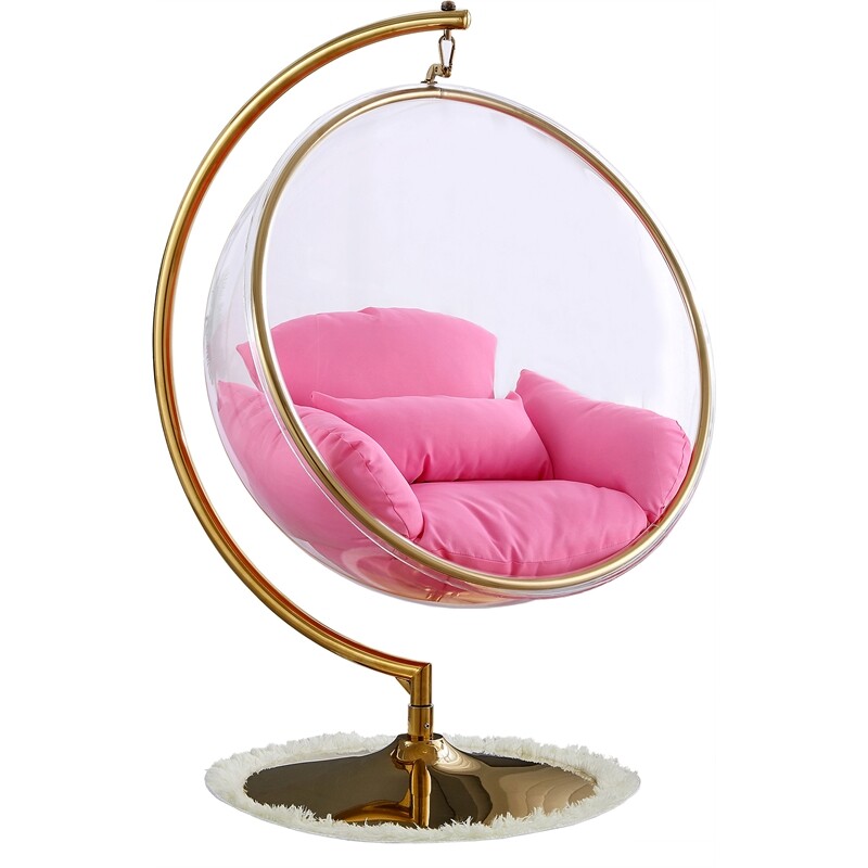 Meridian Furniture Luna Pink Fabric Acrylic and Metal Swing Bubble ...