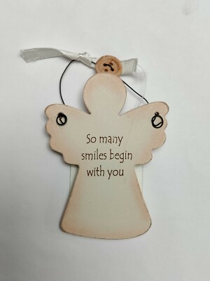 Handmade Gift "So many smiles begin with you" Wooden Angel Sign | eBay UK