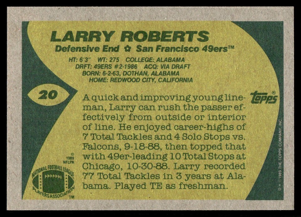 1989 Topps Larry Roberts San Francisco 49ers #20 | eBay