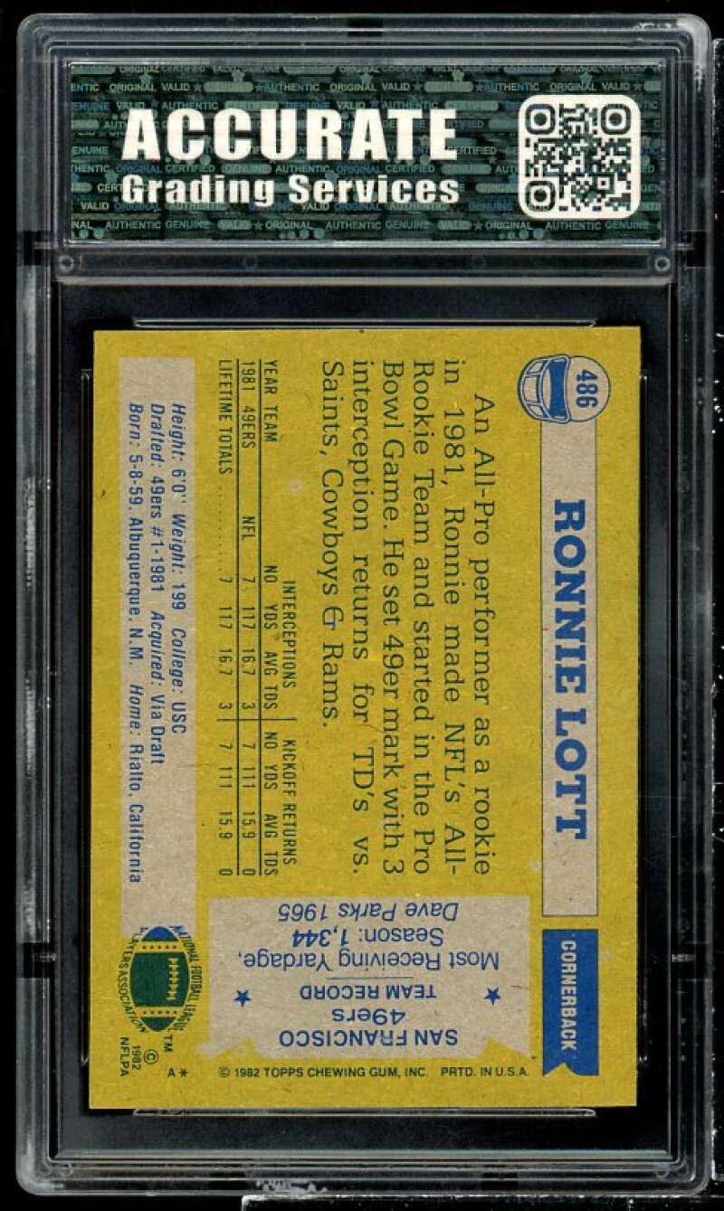 Ronnie Lott Rookie Card 1982 Topps #486 AGS 9 MINT | eBay