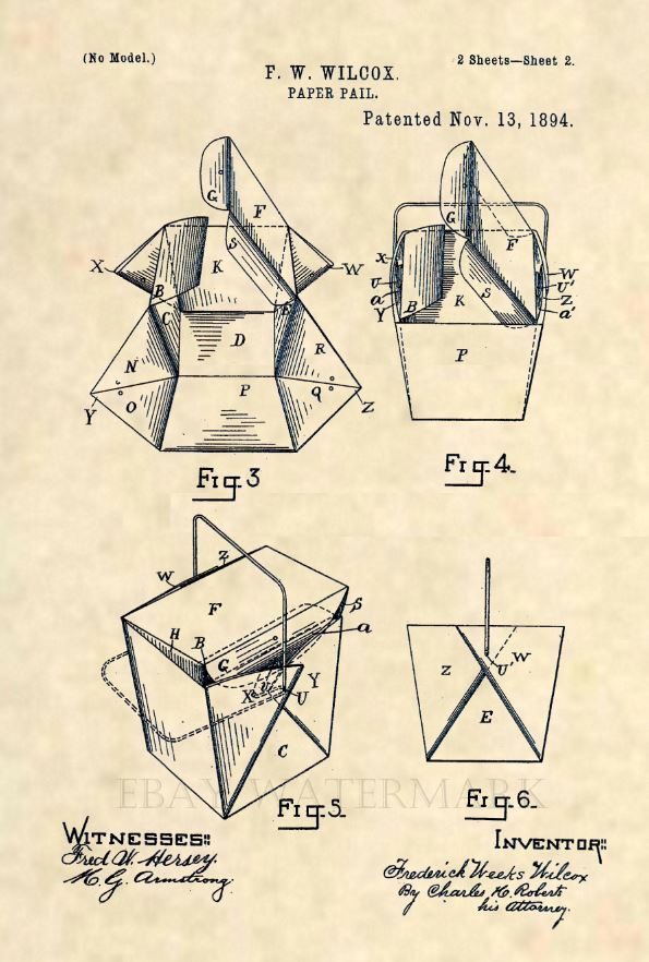 Official Chinese Food Container Patent Art Print - 1894 Original Chop ...