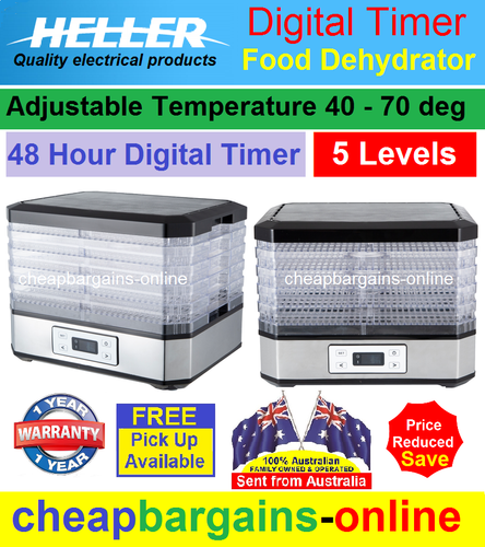 HELLER DIGITAL FOOD DEHYDRATOR 240V 5 TRAY LEVELS 48Hr TIMER 40-70 deg ...