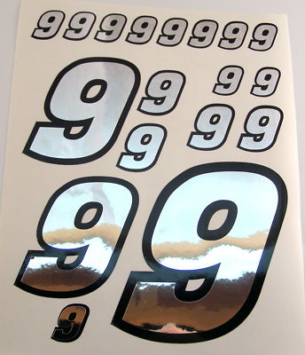 Racing Numbers Number 9 Decal Sticker Pack Silver Black 1/8 1/10 RC ...