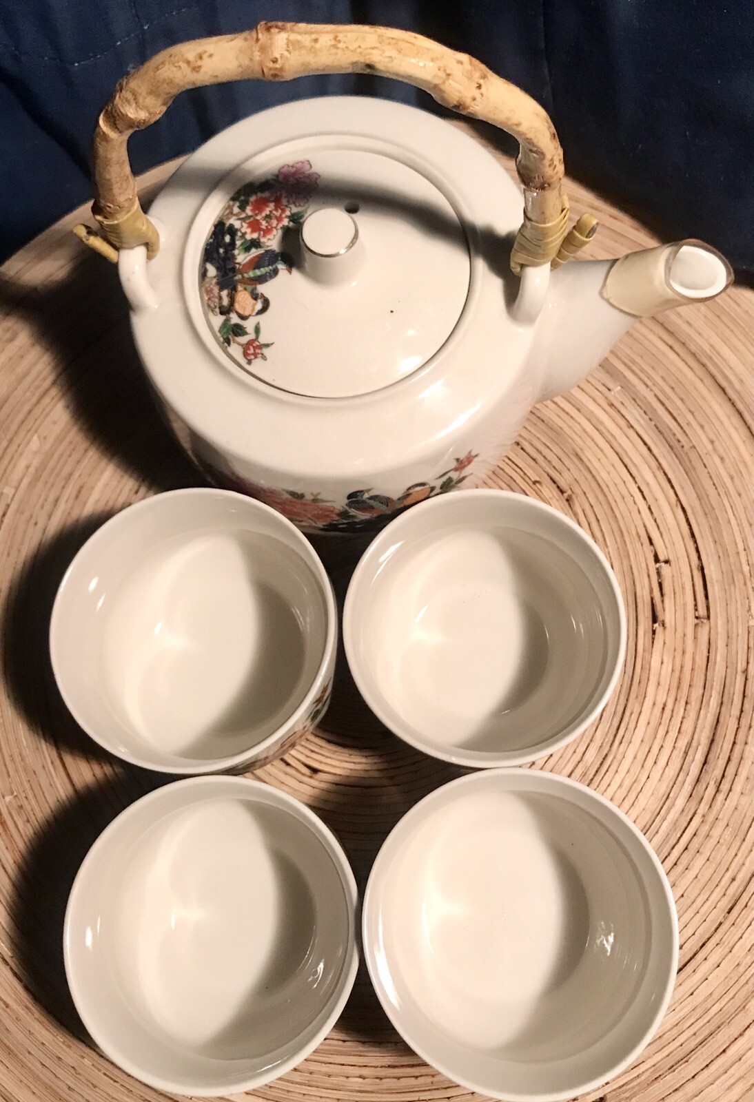 BEAUTIFUL SET OF ASAHI JAPAN SATO GORDON TEA POT & SET 4 CUPS ROBINS ...