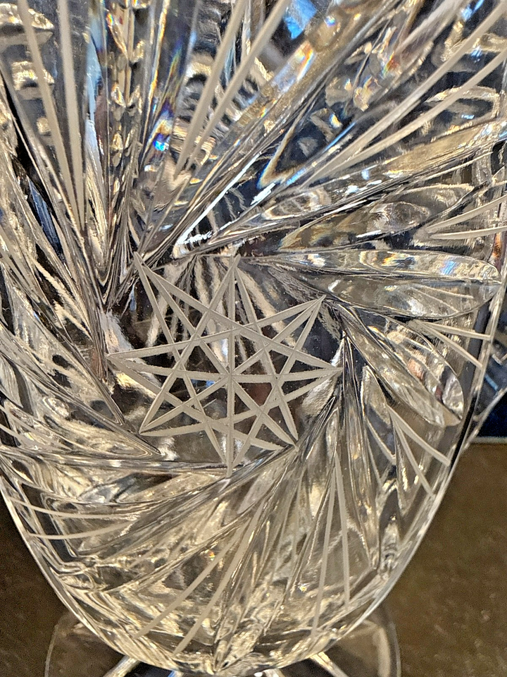 Vintage Pressed Glass Pedestal Pitcher w/ Starburst & Sawtooth Pattern ...