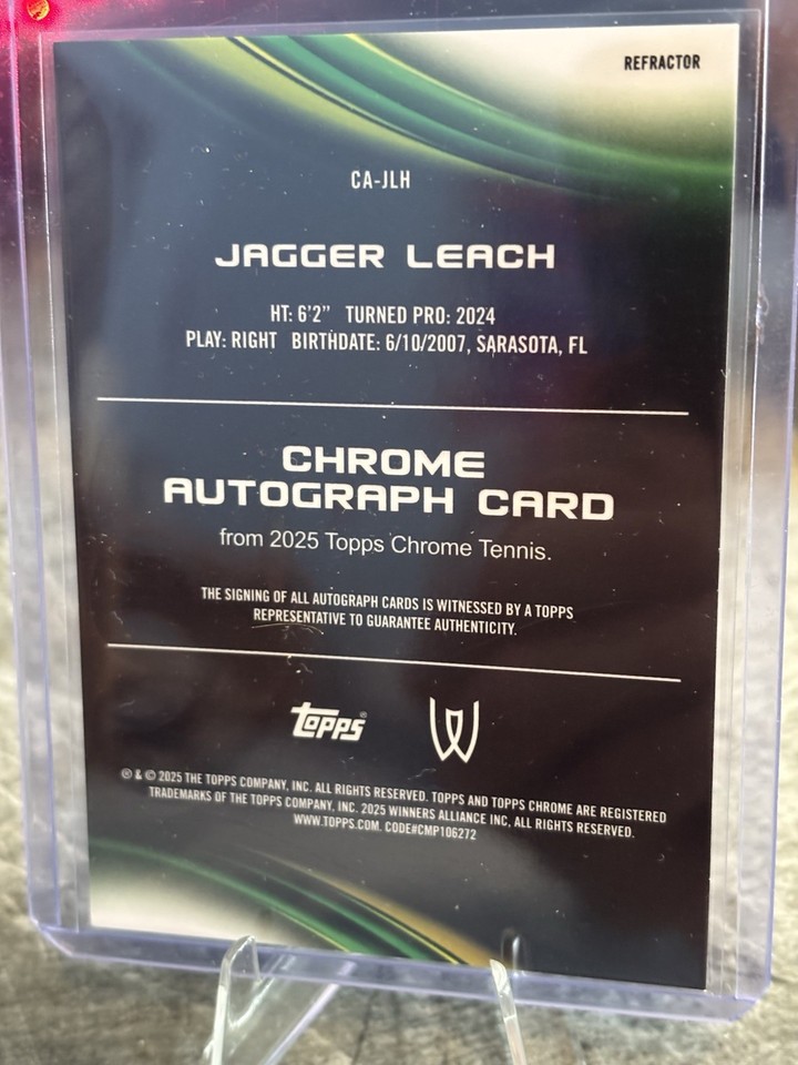 2025 Topps Chrome Tennis #CA-JLH Jagger Leach Chrome Refractor Auto RC ...