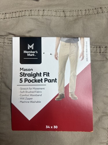 Member's Mark Men's Straight Fit Mason 5 Pocket Stretch Pant 34x30 NWT ...