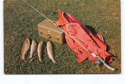 Walleyed Pike Casting Rod Tackle Box Jacket Chrome Postcard Vtg Posted ...