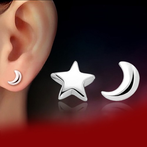 Simple Style Stud 925 Sterling Silver Star Moon Stud Earrings Women Girl's Gift | eBay