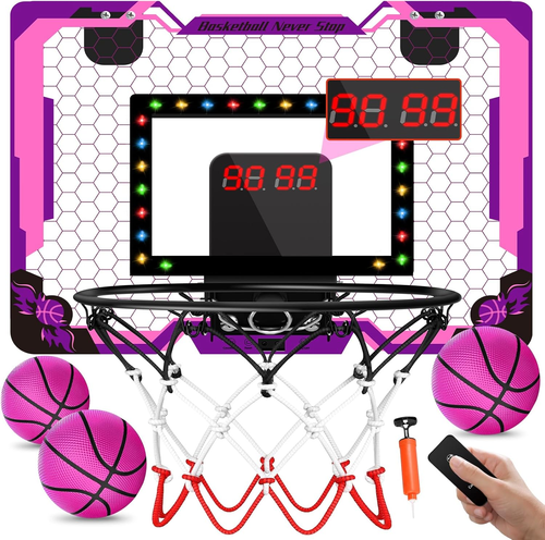 Basketball Hoop Indoor with Electronic Scoreboard & Timer, LED Light ...