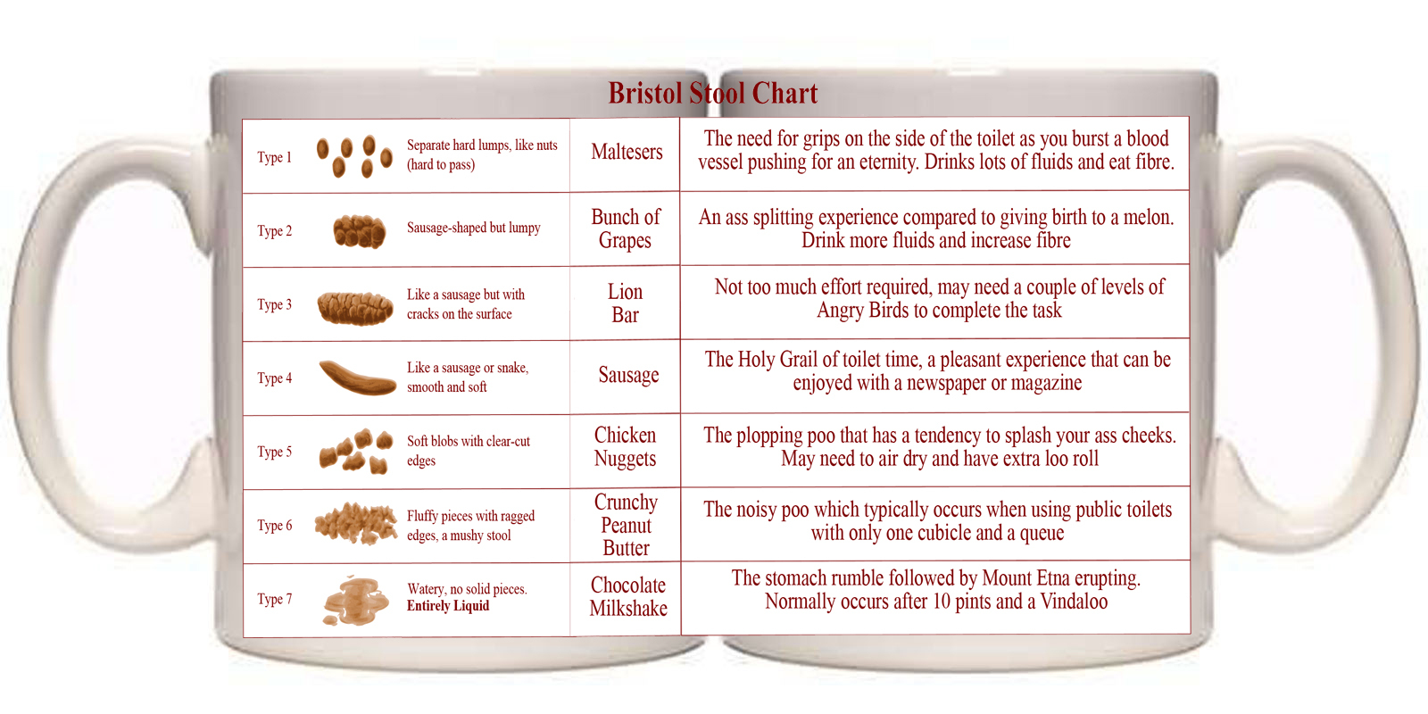 EXTENDED BRISTOL STOOL CHART WITH ALTERNATIVE MEANINGS HUMOUR MUG GIFT ...