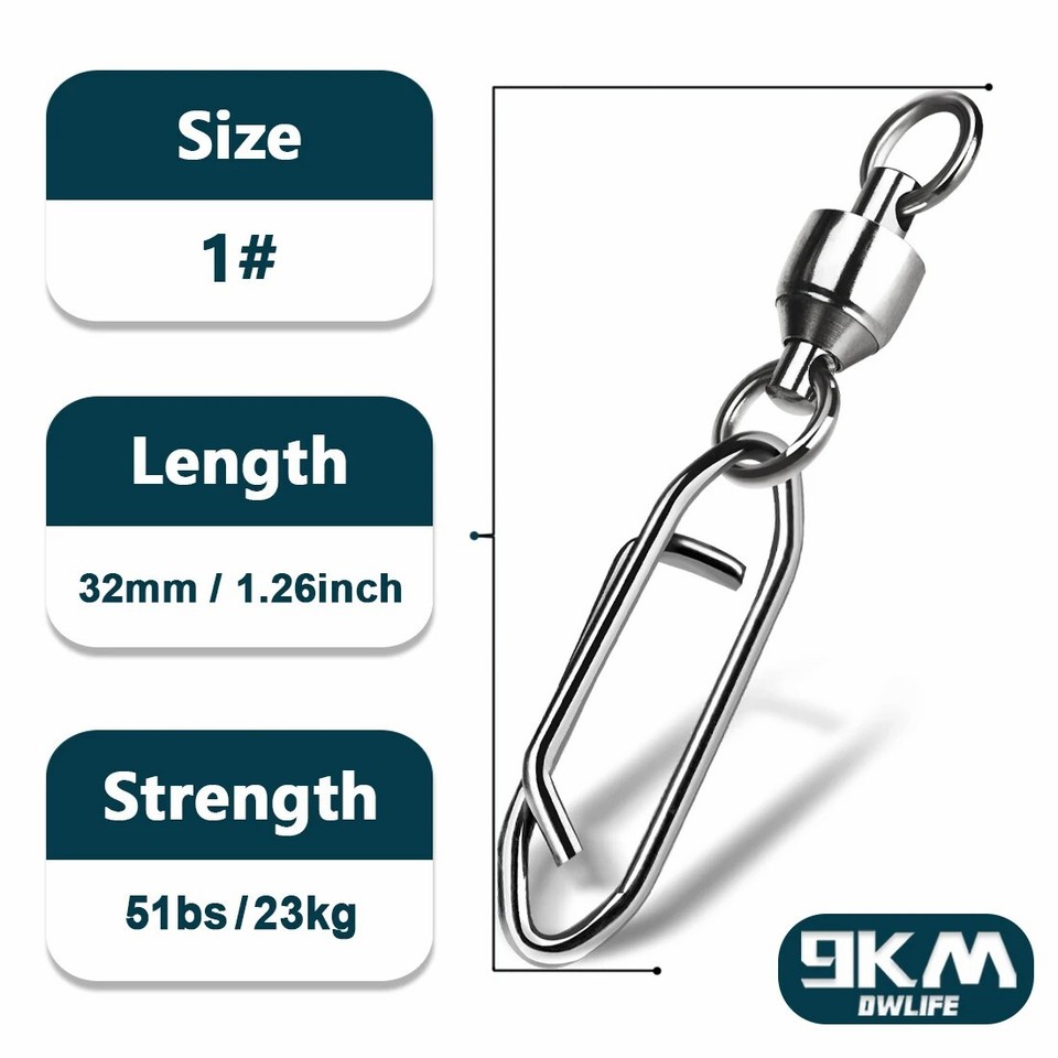 25~100Pcs Swivel Fishing Snap Lure Connector Ball Bearing Swivel with ...