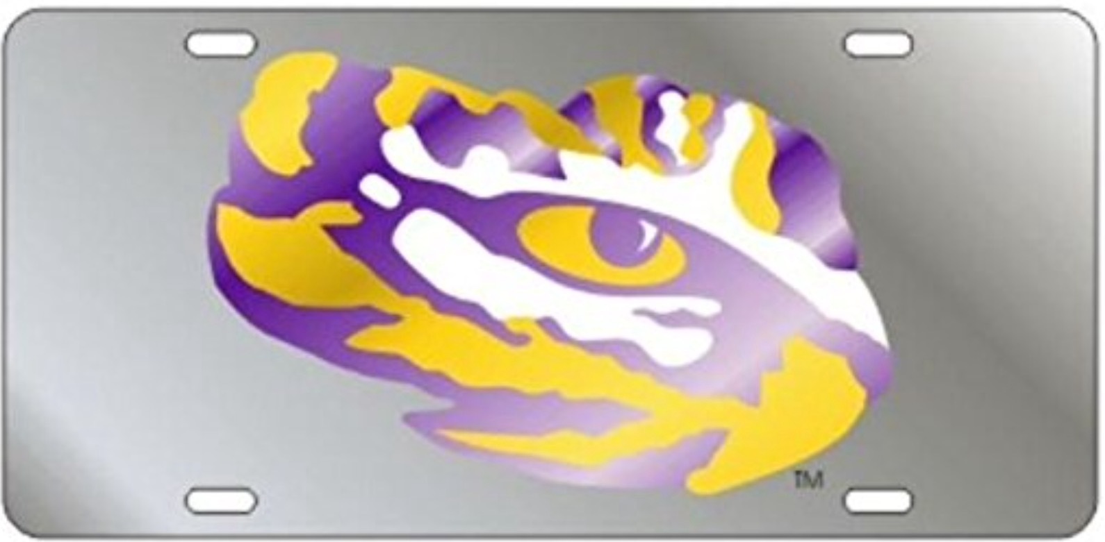 LSU TIGERS Inlaid Tiger Eye Silver Mirror License Plate / Car Tag ...