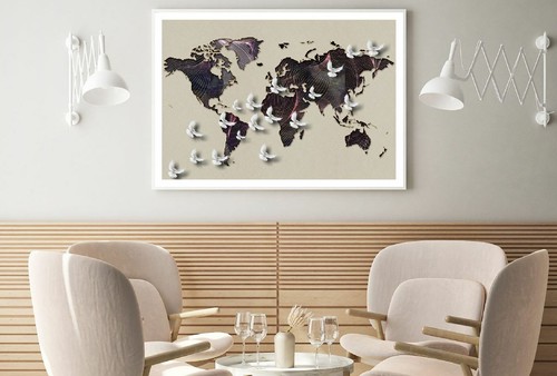 Pigeons on Worlds Map 3D Design Print Premium Poster High Quality ...