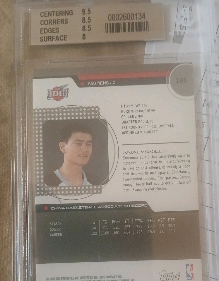 2002-03 Stadium Club #101 Yao Ming Rookie BGS 8.5 NM-MT Houston Rockets ...