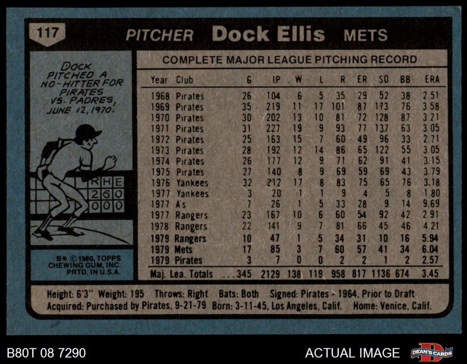 1980 Topps #117 Dock Ellis Mets 7 - NM | eBay