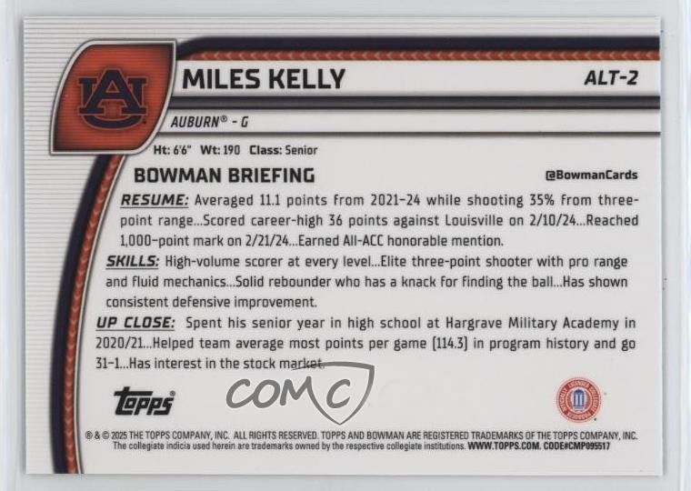 2024 Bowman U Chrome Aqua Wave Refractor Miles Kelly (Should Be Card ...