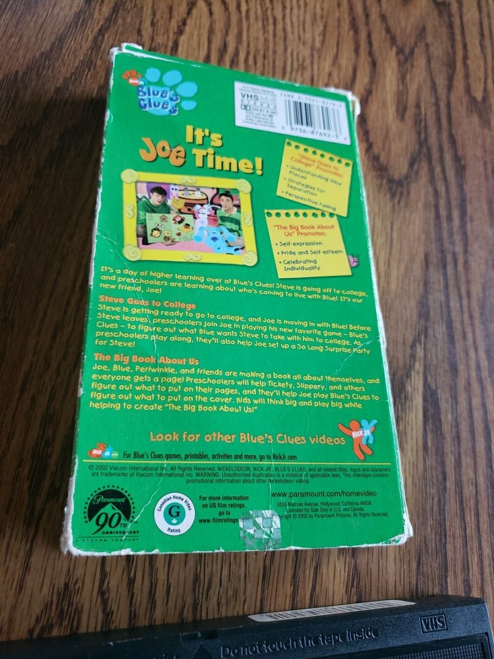 VHS Blue's Clues: It's Joe Time (2002) Steve Goes to College, Big Book ...