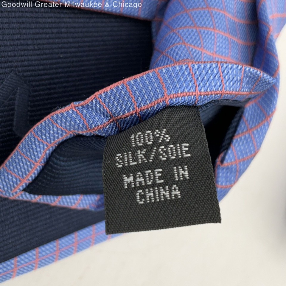 Mens Blue Red Silk Checked Overlapped Grid Adjustable Pointed Necktie ...