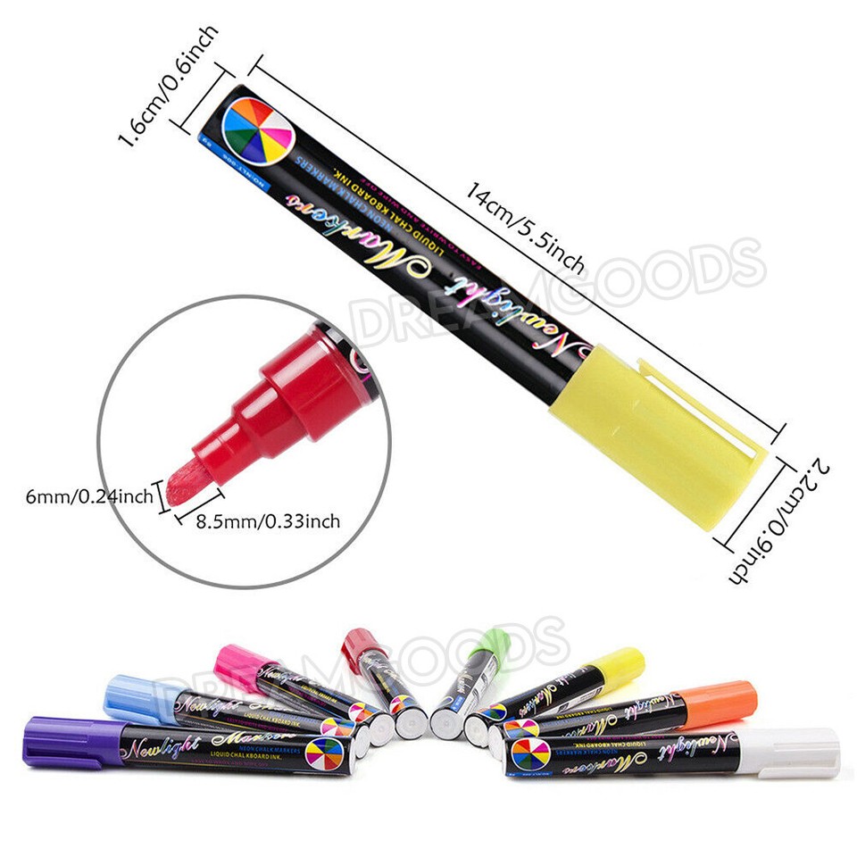 8x Liquid Chalk Marker Pens 6mm 2 Tips LED Writing Board Glass Art Pen ...
