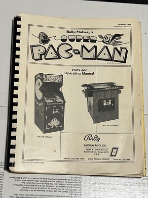 1982 BALLY/MIDWAY FACTORY ORIGINAL SUPER PAC-MAN MANUAL WITH SCHEMATICS ...