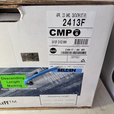 Belden Cat 6 2413F Cable Blue 23 AWG 350MHz CMP Plenum Air Spaces ...