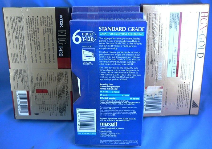 5 FACTORY SEALED 120 MINUTE VHS TAPE CARTRIDGES, 3 MAXELL STD., TDK ...